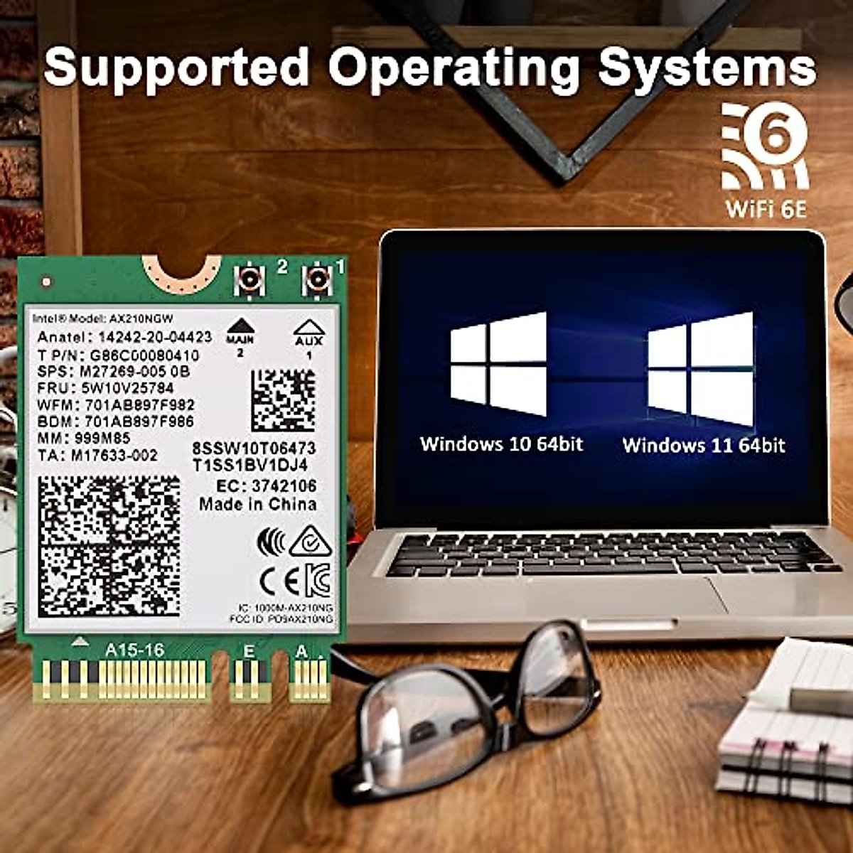 AX210 Card WiFi for Laptop,Wireless Module for Laptop Desktop with Bluetooth 5.2,Wi-Fi 6E AX210NGW 802.11ax Internal Wireless Network Card M.2/ NGFF for Laptop and PC Support Windows 10 11 64bit