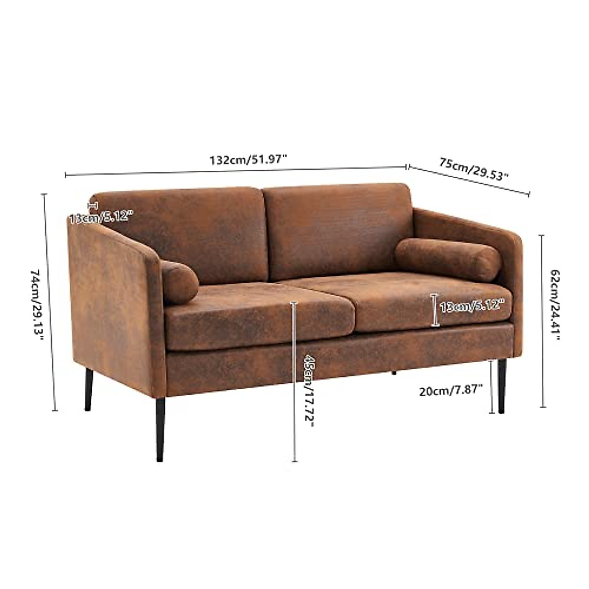 Loveseat Sofa Couch,Hot Stamping Cloth 2-Seater Surrounding Sofa Chair with 2 Waist Pillows for Reading (Brown)