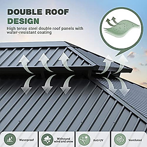 Greesum 12'x20' Hardtop Metal Gazebo, Outdoor Galvanized Steel Double Roof Canopy, Aluminum Frame Permanent Pavilion with Netting and Curtains for Lawns, Patio, Backyard and Deck