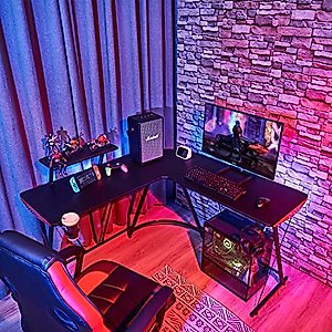 LAZYLAND L Shaped Gaming Desk, 50" Home Office Desk, Office Writing Workstation with Headphone Stand and Cup Holder for Game Player,Office Worker