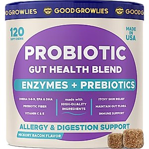 GOODGROWLIES Probiotics for Dogs + Digestive Enzymes - Omega and Pumpkin - Gut Health and Immune Support - Relieves Diarrhea, Gas, Constipation, Improve Digestion - Made in USA - 120 ct - Beef Liver