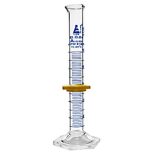 EISCO Graduated Cylinder, 10mL - ASTM, Class A Tolerance ±0.10mL - Protective Collar, Hexagonal Base - Blue Graduations - Borosilicate 3.3 Glass