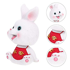 Angoily Rabbit Figurine Shaking Head Toy Bunny Car Dashboard Decoration Bobblehead Fengshui Lucky Statue 2023 Chinese Zodiac Rabbit New Year Car Decor