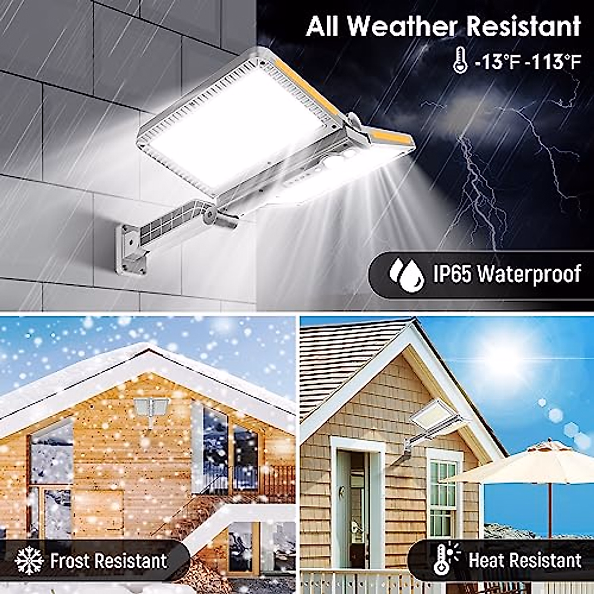 ropelux Solar Outdoor Lights, Motion Sensor Outdoor Lights Double Big Solar Panels, IP65 Waterproof and 5 Modes, 218LEDs High Brightness Wider Illuminated Area Flood Lights for Street