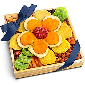 Blue Bow Gourmet Floral Dried Fruit & Nut Gift Tray for Easter, Mother's Day, Birthday, Thank You, Sympathy