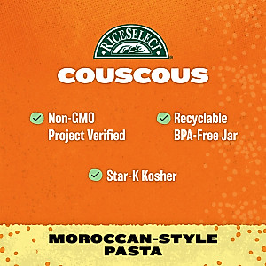 RiceSelect Couscous, Moroccan-Style Wheat Couscous Pasta, Non-GMO, 26.5-Ounce Jar, (Pack of 1)