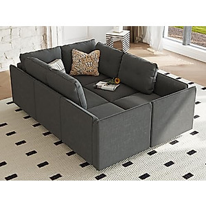 LLappuil Modular Sofa Sleeper Sectional Couch Convertible 6 Seater Modular Sectional with Storage, Black