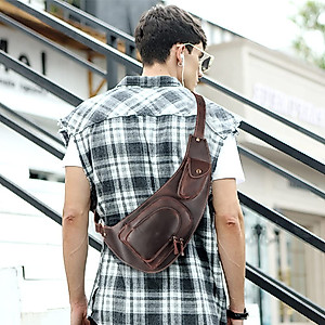 Leathario Men Leather Chest Bag Sling Bag Shoulder Bag Leather Crossbody Bag for Men (Brown-217-L)