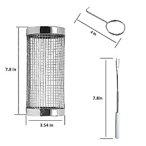 Yunsuelo BBQ Net Tube - Rolling Grilling Basket, Greatest Grilling Basket Ever, Stainless Steel Wire Mesh Cylinder Grill Basket, Portable Outdoor Camping Non-Stick Barbecue (7.87in 2pack)