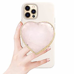 LCLUCKYLK Crystal Phone Grip Holder - Mobile Phone Grip Gemstone Natural Stone Crystal Phone Grip Irregular Shape Design with Golden Trimmed Edges for Cell Phone and Tablets (White Heart)