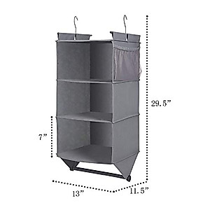 MAX Houser 3 Tier Shelf Hanging Closet Organizer with Garment Rod 2 Side Pockets, 3-Shelves Hanging Sweater Organizer (Grey)