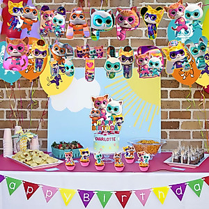OUDINI Super Kitties birthday party supplies,Super Kitties including cake topper, cupcake toppers, Banner, Latex Balloons,It is very suitable for boy's and girl birthday party supplies., Blue