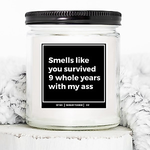 YouNique Designs 9th Anniversary Candle for Husband, Wife 9oz Candle, 9 Year Gift Idea for Him, Her, 9th Wedding Anniversary Present for Him, Women, Men, Couple (Mahogany Teakwood)