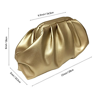 expouch Women Cloud Bag Slouchy Clutch Ruched Purse Evening Handbag with Gold Chain Shoulder Bag (Gold)
