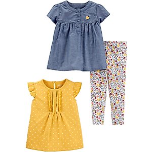 Simple Joys by Carter's Toddler Girls' 3-Piece Playwear Set, Denim/Mustard Yellow/White Floral, 2T