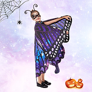 Tibeha Halloween Butterfly Costume for Girls - Double-Sided Printing Wings Kids Cape with Mask, Antenna Headband, Hair Clips
