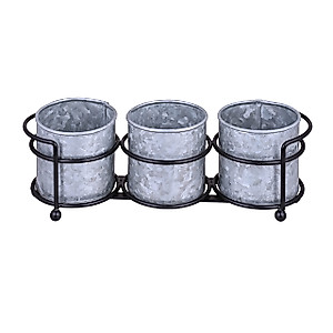 Metal Flatware, Cutlery, Kitchen Utensil & Silverware Caddy Organizer Bin Holder for Forks, Spoons, Knives - Galvanized Caddy Storage Set of 3 Buckets - Perfect Kitchen Countertop for Kitchen Decor