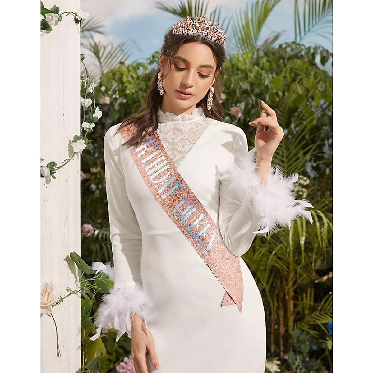 Birthday Tiara for Women, Birthday Sash and Tiaras for Women, Happy Birthday Queen Crown for Women, Birthday Crowns for Women with Rose Gold, Birthday Decorations for Women, Birthday Party Favors