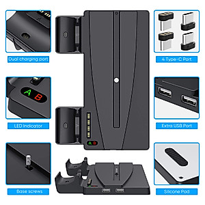 Vertical Stand with Controller Charger Compatible with PS5 Console, YUANHOT Charging Station Dock with 4 USB-C Plugs