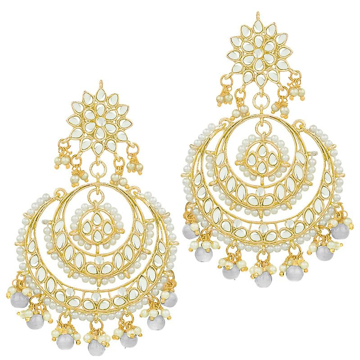 Aheli Bollywood Ethnic Chandbali Style Big Earrings Maang Tikka Set Indian Traditional Bollywood Fashion Jewelry for Women (Grey)