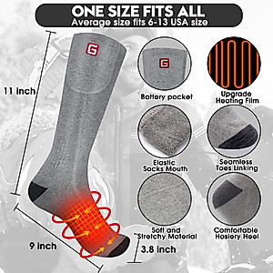 Rabbitroom Heated Socks for Men Women Rechargeable Electric Socks Battery Powered 3 Heat Settings Thermal Foot Warmer Perfect for Skiing Hunting Hiking Motorcycling (Gray, L)