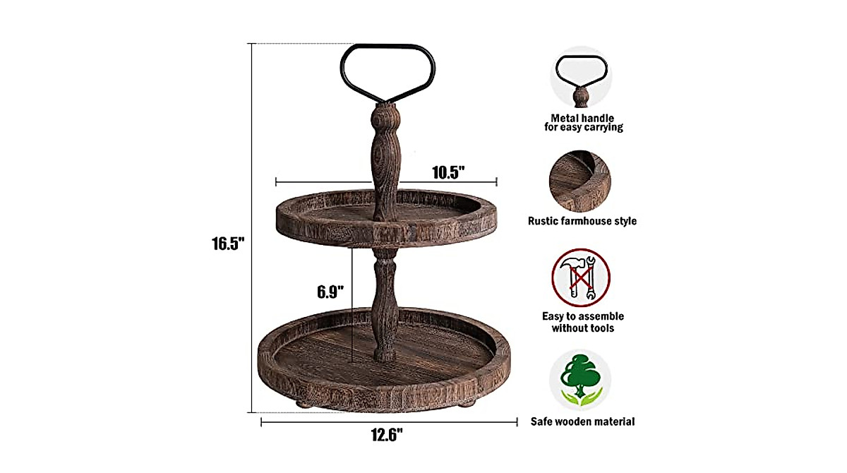 Mustry Rustic Wooden 2-Tier Farmhouse Tray for Home & Decor