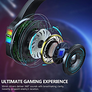 LMPOHO PC Gaming Headset with Stereo Surround Sound, J6 Wired Computer Over Ear Headphones for PS4, PS5, Nintendo Switch, Xbox One, with Noise Isolating Mic & RGB Light & Comfort Earmuff - Blue