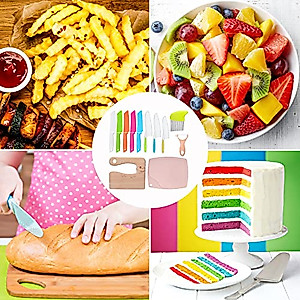 12 Pieces Kids Knifes Set Include Plastic Safe Toddler Knife Wooden Cutting Knifes Child Kitchen Knife Serrated Edges with Cutting Board Stainless Steel Potato Slicers Crocodile Chef Crinkle Cutter