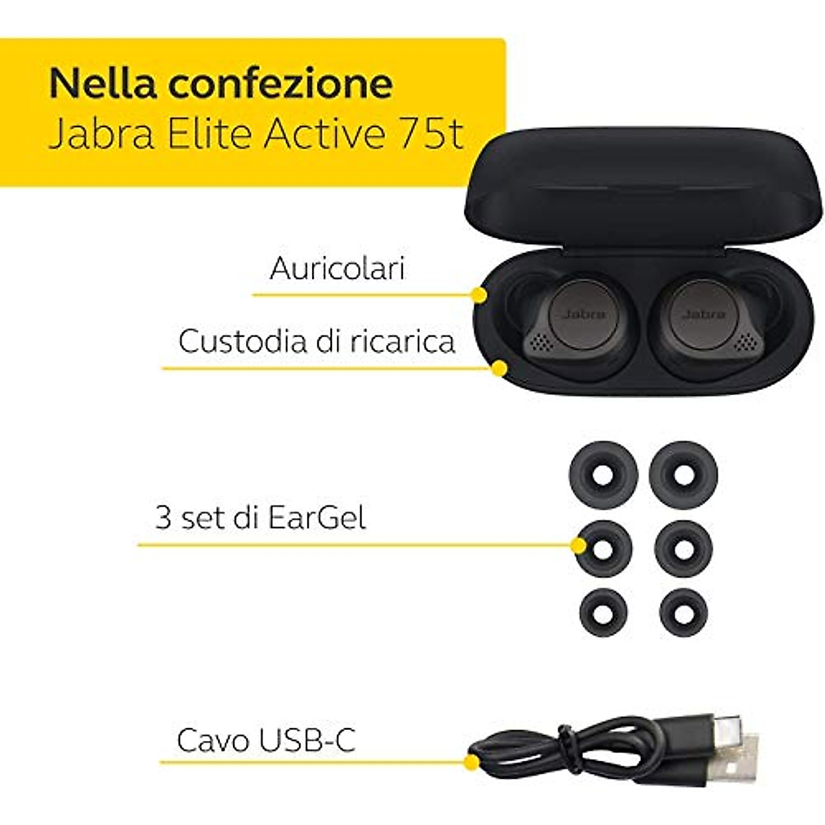 Jabra Elite Active 75t True Wireless Bluetooth Earbuds, Titanium Black – Wireless Earbuds for Running and Sport, Charging Case Included, 24 Hour Battery, Active Noise Cancelling Sport Earbuds