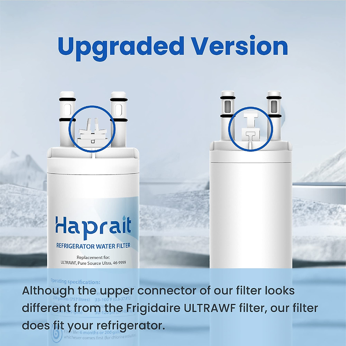 Haprait HP005 Replacement for Frigidaire ULTRAWF, Pure Source Ultra, Kenmore 9999, 469999, 46-9999, A0094E28261 Water and Ice, Height 11 inches, 2 Count