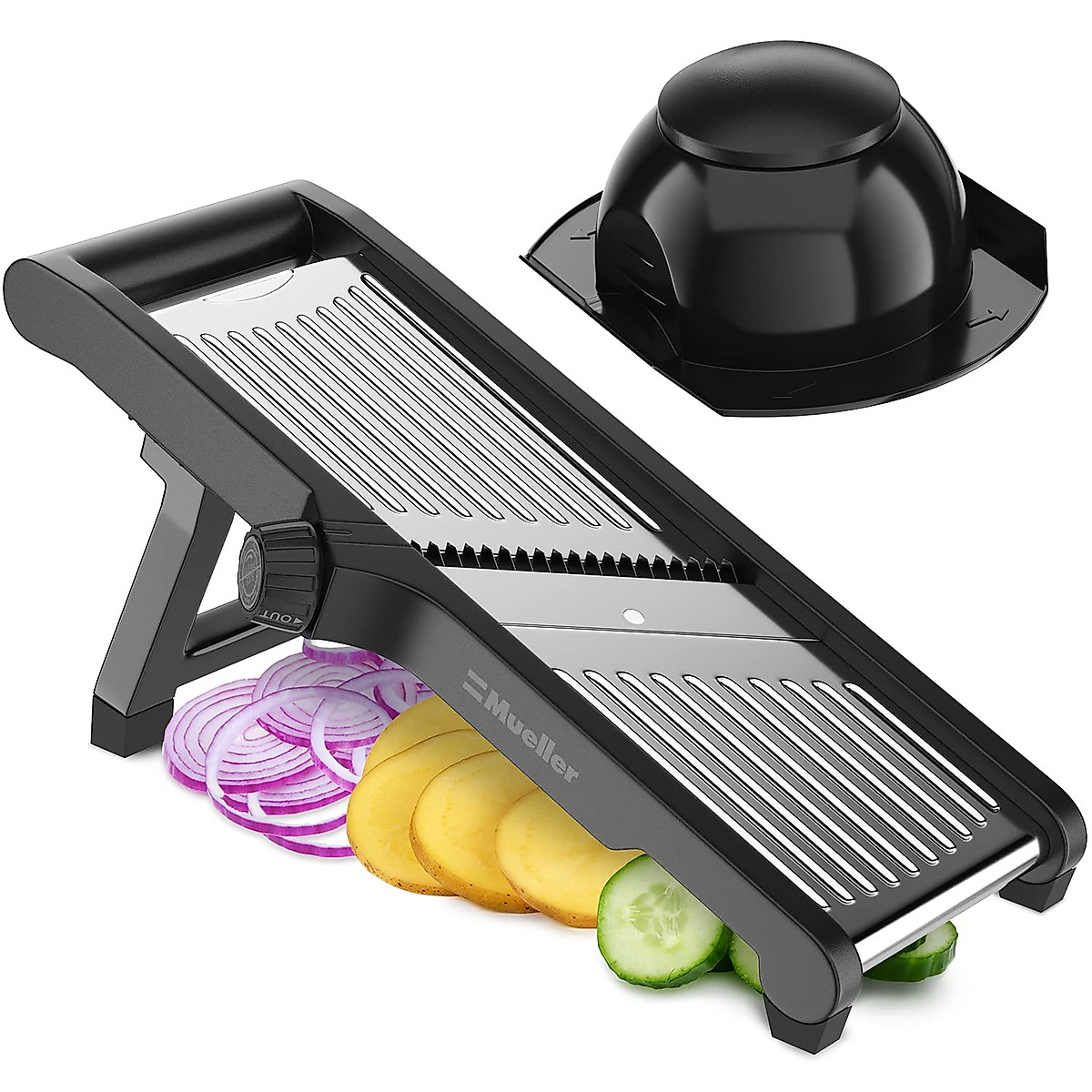 MuellerLiving Mandoline Slicer for Kitchen, Stainless Steel, Slice or Julienne, Vegetable Chopper, Fruit Slicer