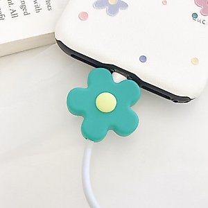 Hemobllo 2pcs Silicone Charging Cord Saver Mini Flower Charging Cable Protector Phone Cable Protective Cover (Blue and Green)