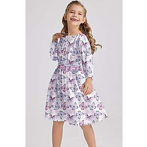 tiny sugar Girls Floral Smocked Waist Dress Church Holiday Playwear Soft Midi Dress with Pockets Butterfly-7y