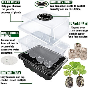 Halatool Seed Starter Kit 4 Pack 48 Cells Black Seed Starter Tray with 50 PCS Peat Pellets for Seedlings Organic Seed Stater Soil Pods for Planting Vegetables Plants Flowers & Starting Seeds