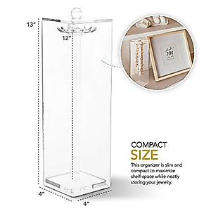 Stock Your Home Long Necklace Holder with 12 Hooks - Acrylic Jewelry Organizer Necklaces Stand and Display Case - Jewelry Box for Chains - Necklace Holder Box for Dressers & Vanity Tables, Clear
