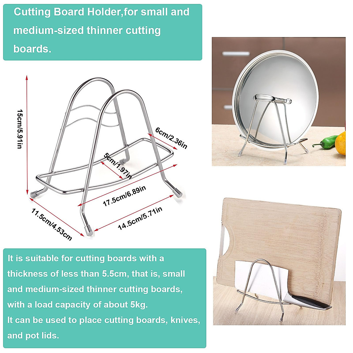 NentMent 2 Pack Cutting Board Rack Stand Pot Pan Lid Holder Cover Organizer Storage Stands Chopping Boards Drain Racks Single Slot Stainless Steel Wire Shelf Kitchen Gadgets