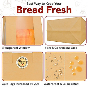 Riccle Large Bread Bags, Sourdough Bread Bags for Homemade Bread, 50% Thicker 13.7x8.2x3.7in, 30 Pcs Bakery Bags with Window and 30 Sealing Stickers - Paper Bread Bag For Kitchen Use, Bread Loaf Bags