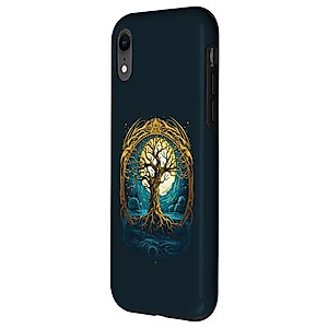 iPhone XR Odin Tree of Life Viking Valhalla Pagan Blue and Yellow Case