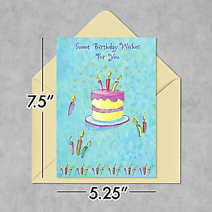 Designer Greetings Special Thoughts Happy Birthday Cards, “Sweet Birthday Wishes” Cake with Candles Design (Pack of 6 Cards with Yellow Envelopes)