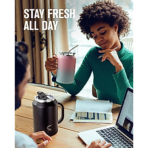 Coolplus 50 oz Mug Tumbler with Handle and Straw, Large Stainless Steel Travel Insulated Water Cup with 2-in-1 Lid, Double Wall Metal Keep Cold 36 hrs, Sweet Proof BPA-Free, Midnight Black