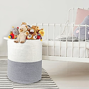 Brookstone, Large Cotton Rope Storage Basket, Soft Woven Bin with Handles, Baby Nursery/Blanket Organizer; Perfectly Sized at 18.5” X 16”, Use in Living Room/Bedroom, Suitable for Any Décor Style