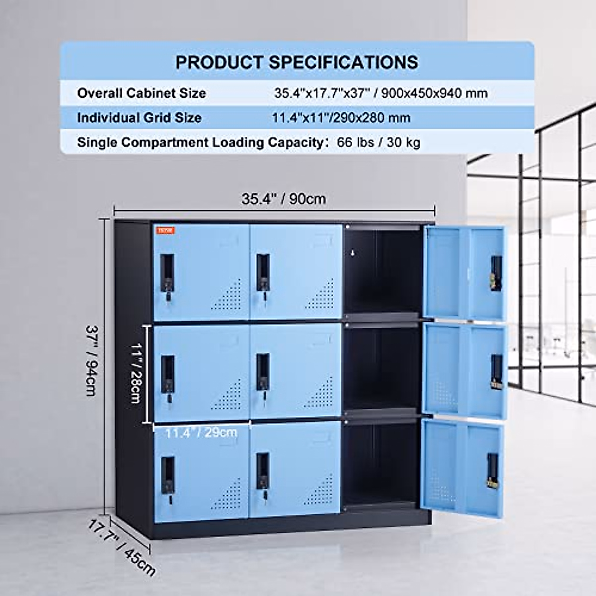 VEVOR 9 Doors Storage Cabinet, Black-Blue