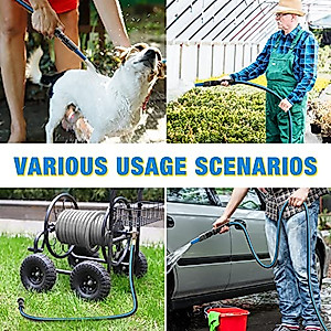 GREENER Heavy Duty Garden Hose 50ft, 5/8" Flexible Hybrid Rubber Hose, Kink-resistant Water Hose with Leakproof Swivel Grip, 3/4in Solid Fittings and Functional Nozzle, For Outdoor Garden Lawn,Blue