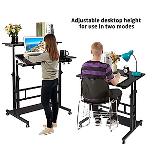 Hadulcet Mobile Standing Desk, Rolling Table Adjustable Computer Desk, Stand Up Laptop Desk Mobile Workstation for Home Office Classroom with Wheels, 31.49 x 23.6 in Light Grey