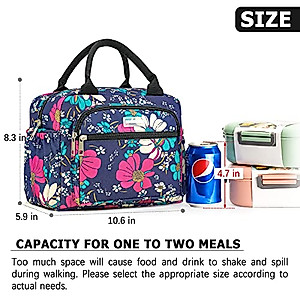 musumen Retro Print Lunch Bag for Women and Teenage Girls - Triple Insulated, Leak-Proof and Waterproof with Multiple Pockets - Fits Most Lunch Boxes and Holds One or Two Meals