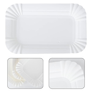 100PCS Paper plate for cake Fruits Tray dishwasher tray dinner Dish birthday disposable dinnerware disposable serving trays Party Paper Plates rectangle Foam white meat dish