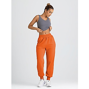 Yovela Sweatpants Women Baggy High Waisted Sweat Pants Fall Clothes Casual Joggers Y2k Aesthetic 2025 Winter Spring Fashion Trendy Warm Outfits Cute Comfy Tall Trousers with Pockets Orange L