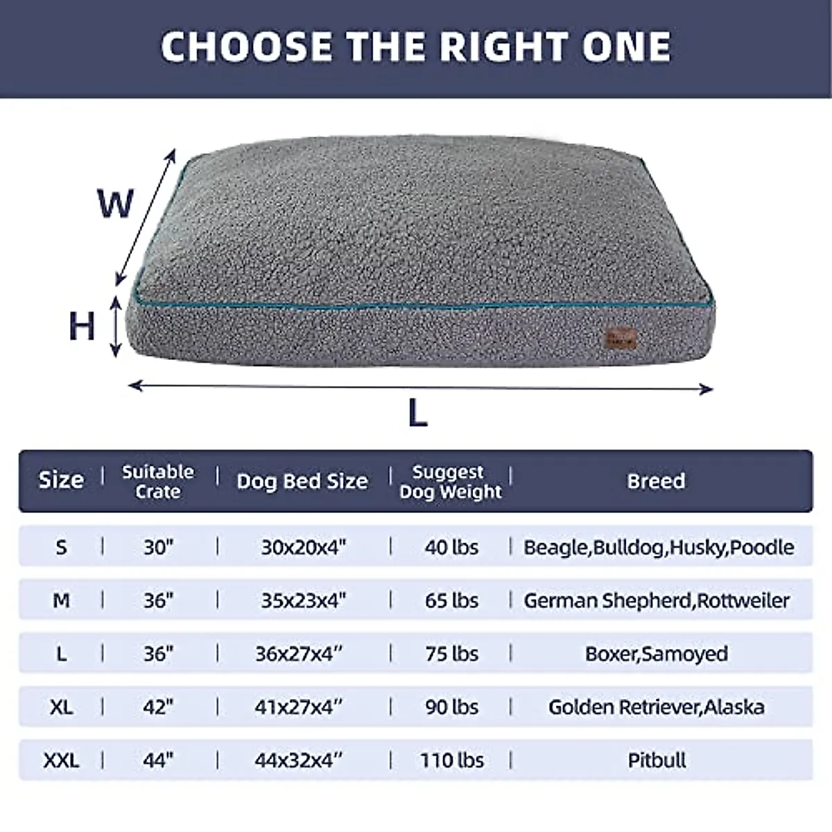 pettycare Washable Beds for Medium and Large Dogs with Waterproof Liner, Shredded Memory Foam Dog Crate Bed with Removable Cover, Fit Up to 65 LBs Orthopedic Pet Mat Pillow, Grey