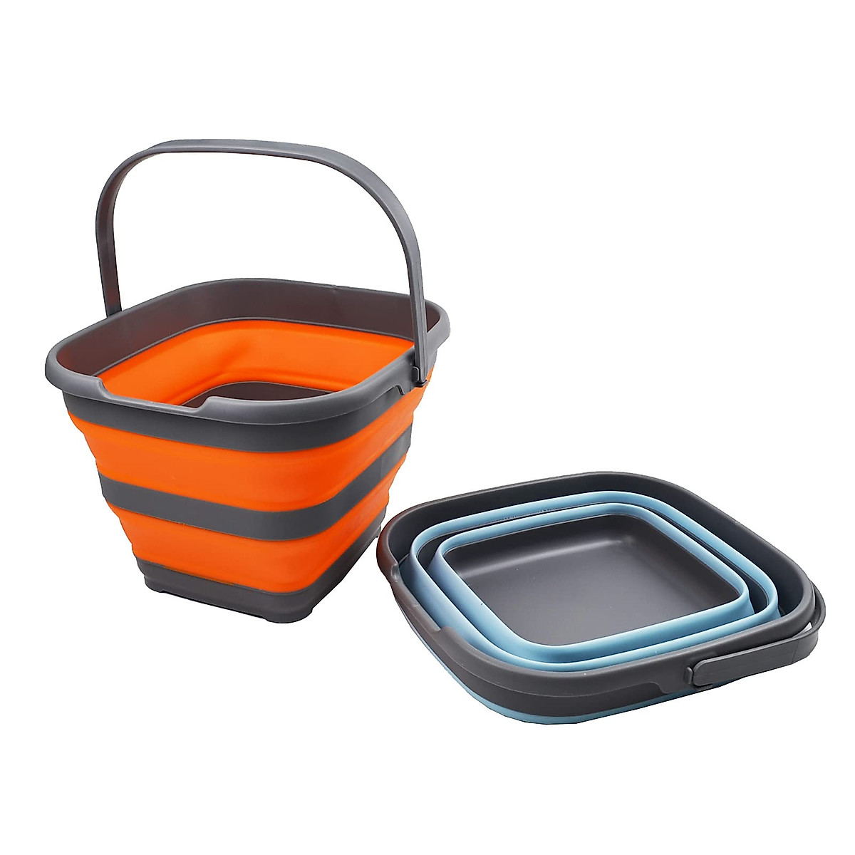 SAMMART 10L (2.6 Gallon) Set of 2 Collapsible Rectangular Handy Basket/Bucket (Sea Angel + Orange, 2)