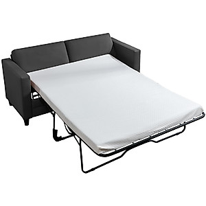 Mjkone Faux Leather Pull Out Sofa Bed, Queen Size Convertible Sleeper Sofa, 2-in-1 Modern Loveseat Couch Bed with Memory Form Mattress for Living Room, Office and Apartment, Grey